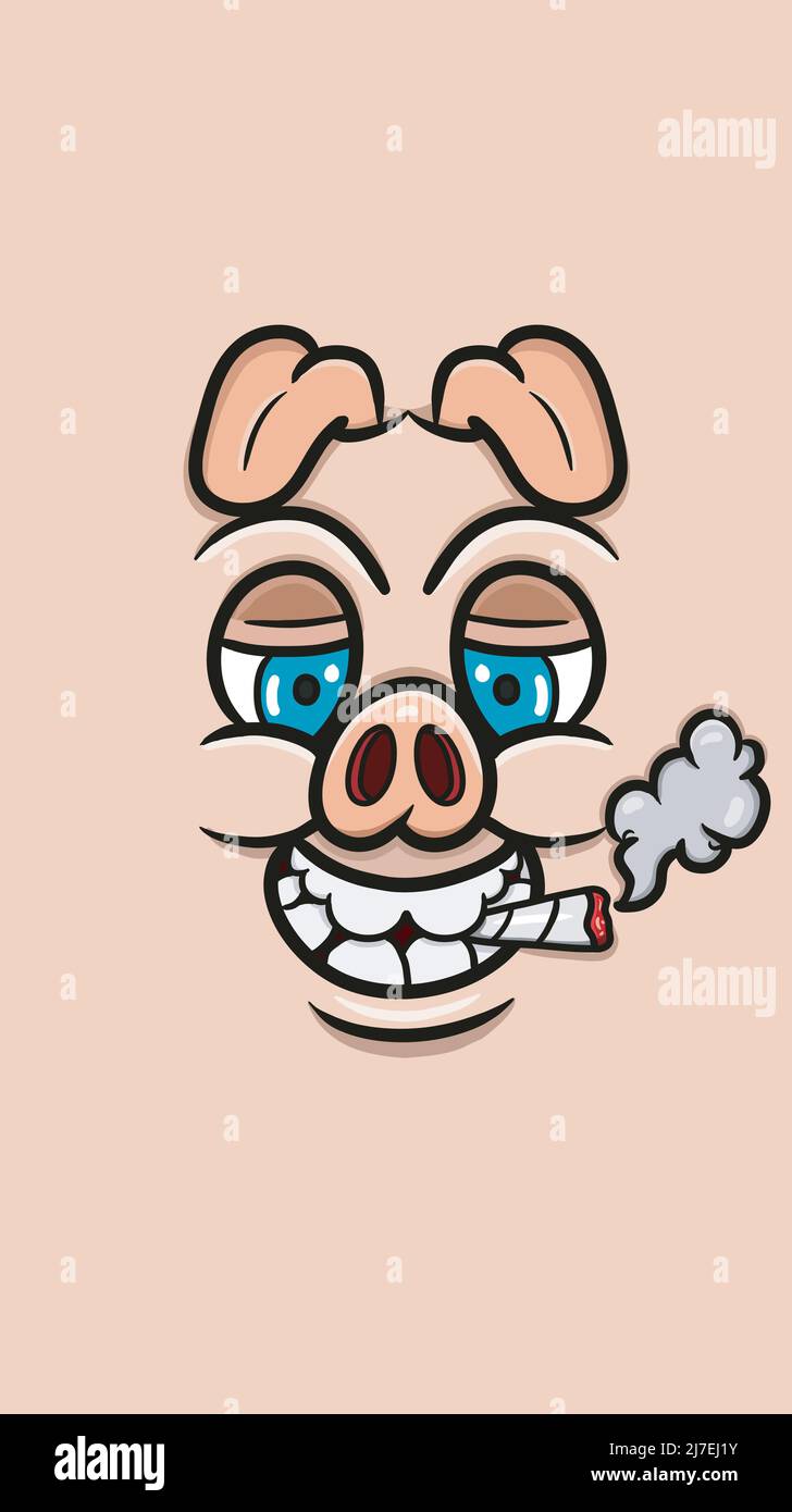 Cartoon Funny Pig Face and Smoking For Background and Wallpaper. Clip ...