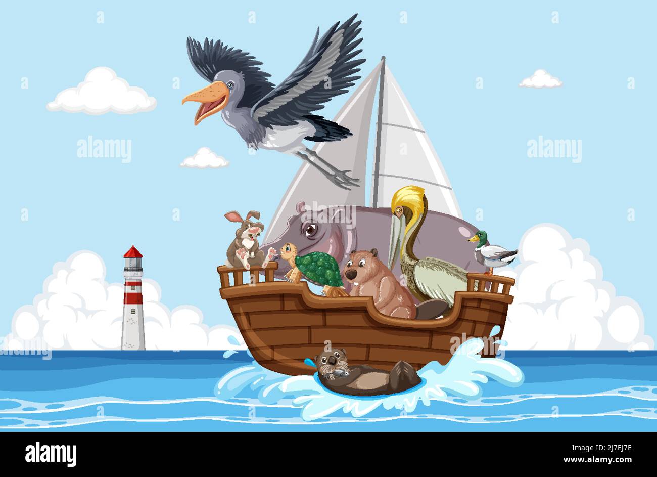 Wild animals on a boat illustration Stock Vector Image & Art - Alamy