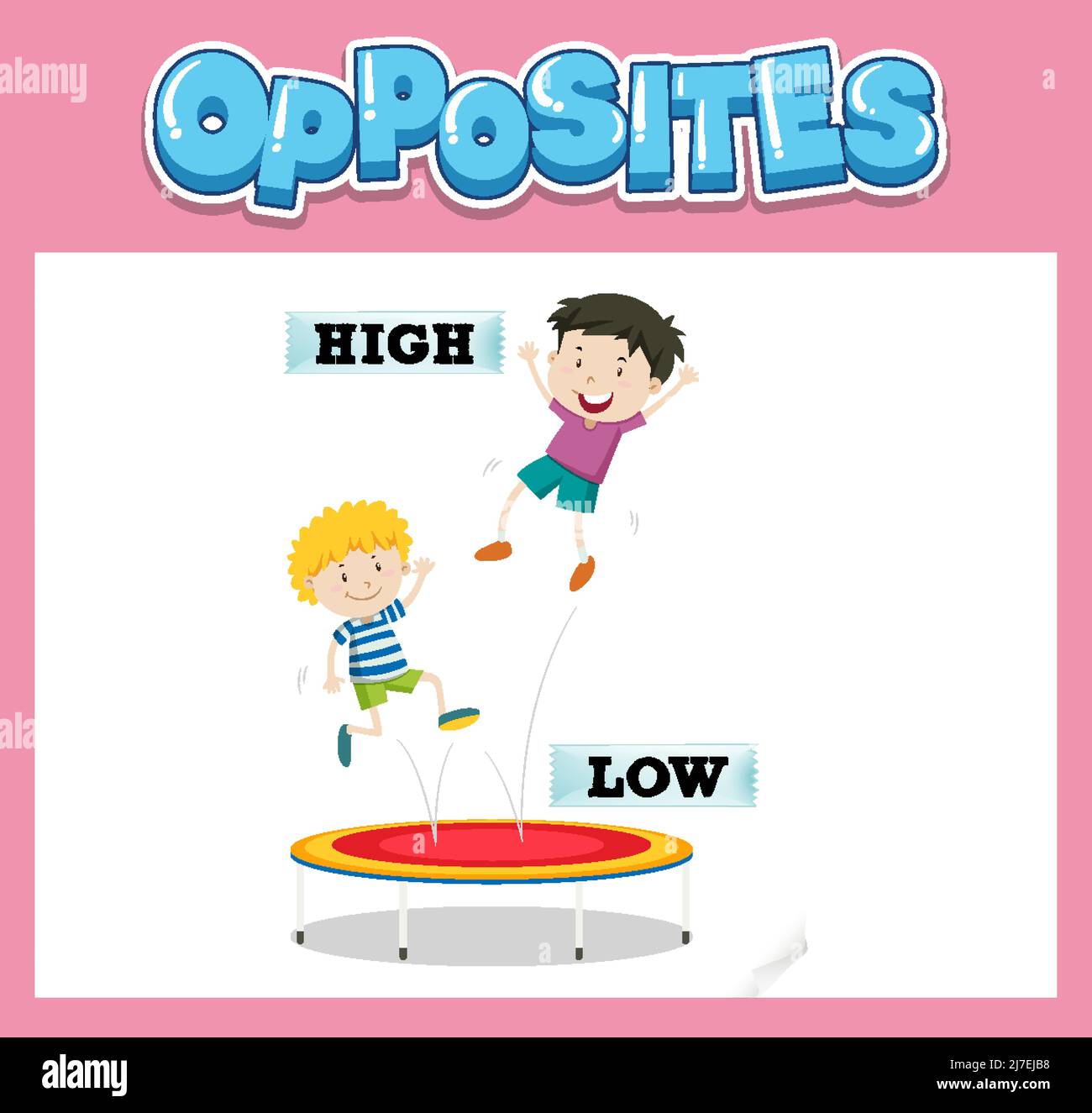 Opposite English words with high and low illustration Stock Vector ...