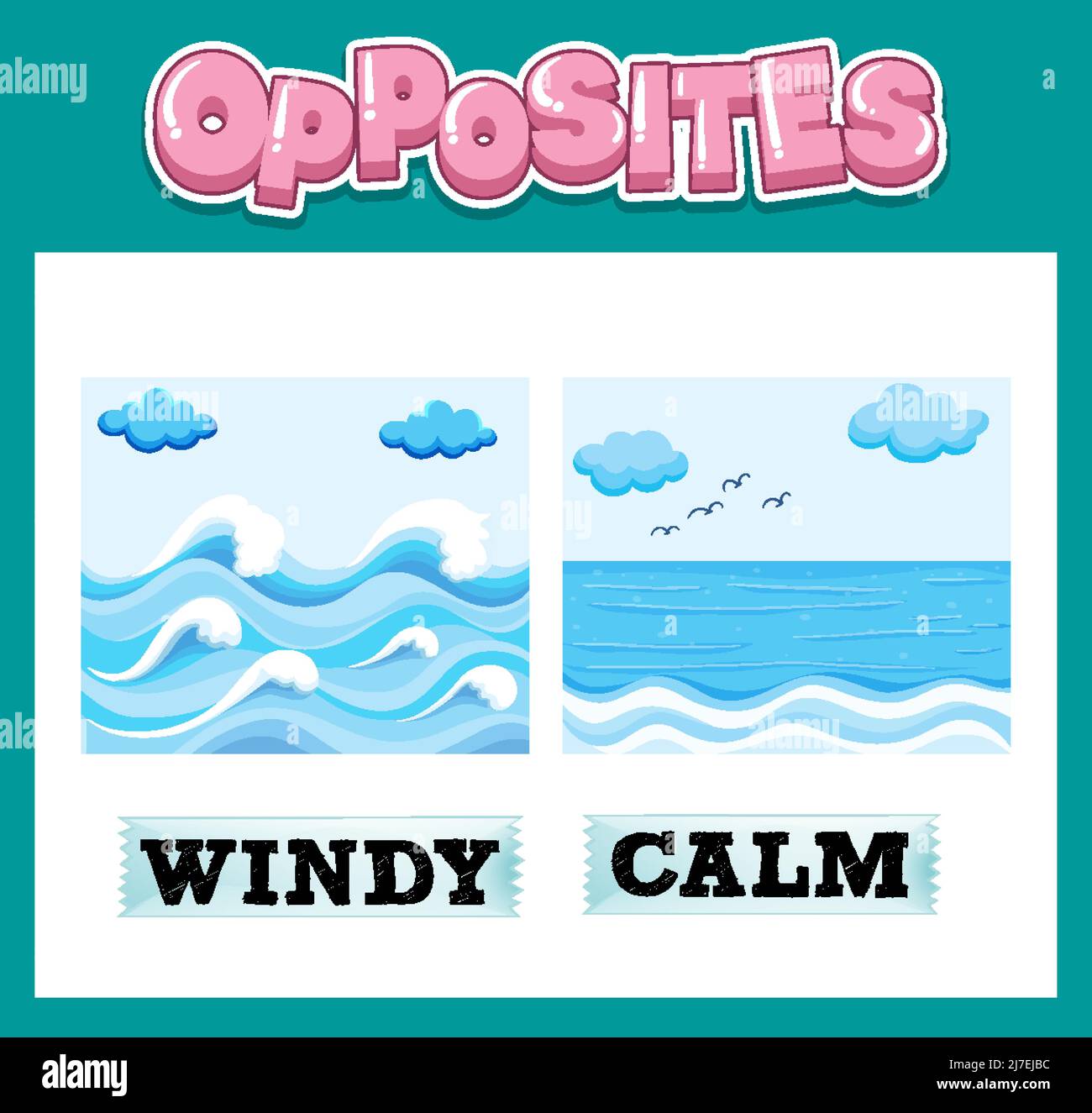 Opposite English words with windy and calm illustration Stock Vector ...