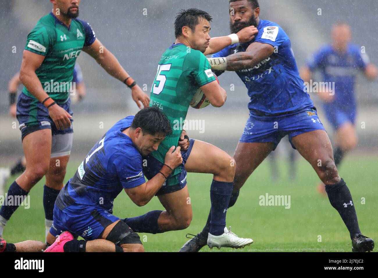 (L-R) Itsuki Onishi, Kentaro Kodama (NEC), Marika Koroibete, MAY 1 ...