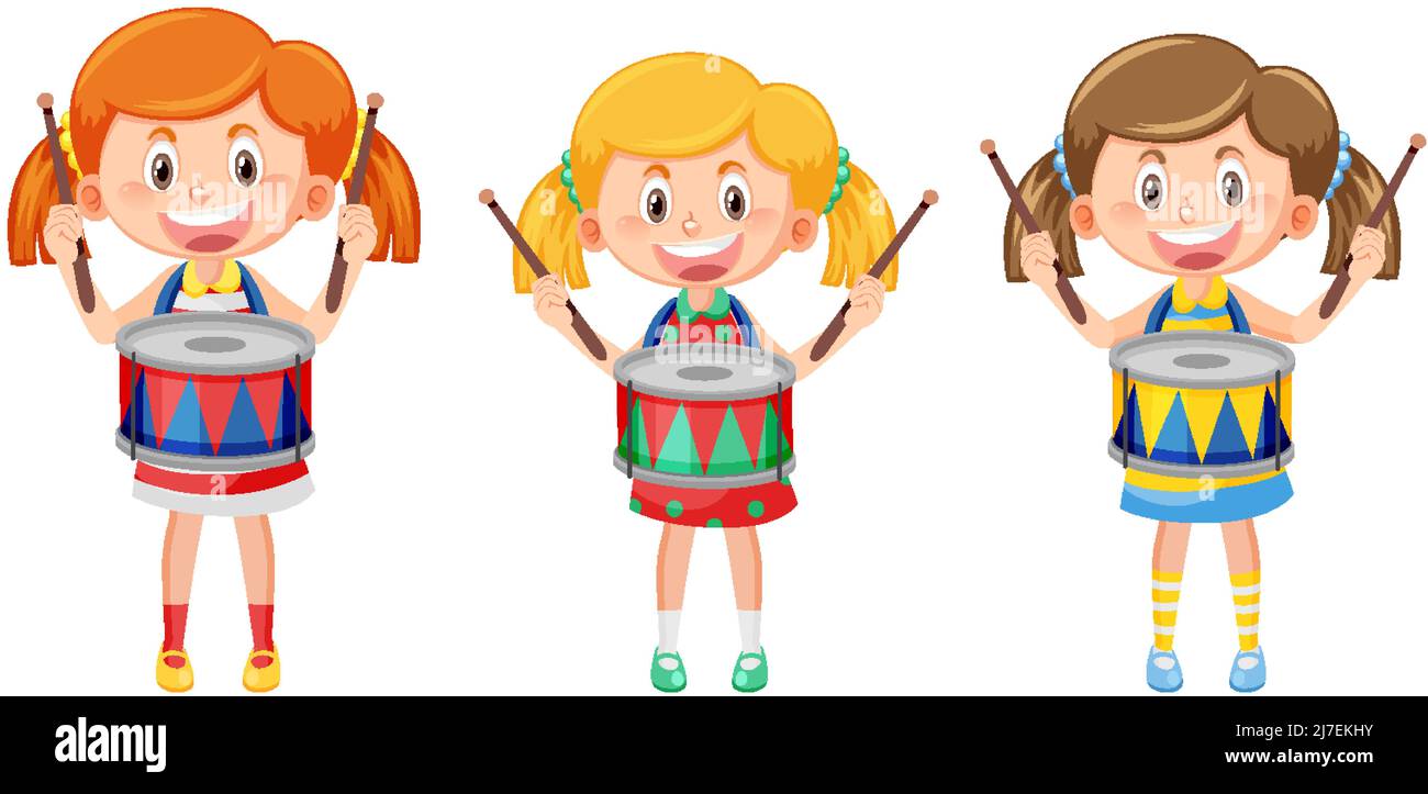 Set of kid playing drum cartoon character illustration Stock Vector ...