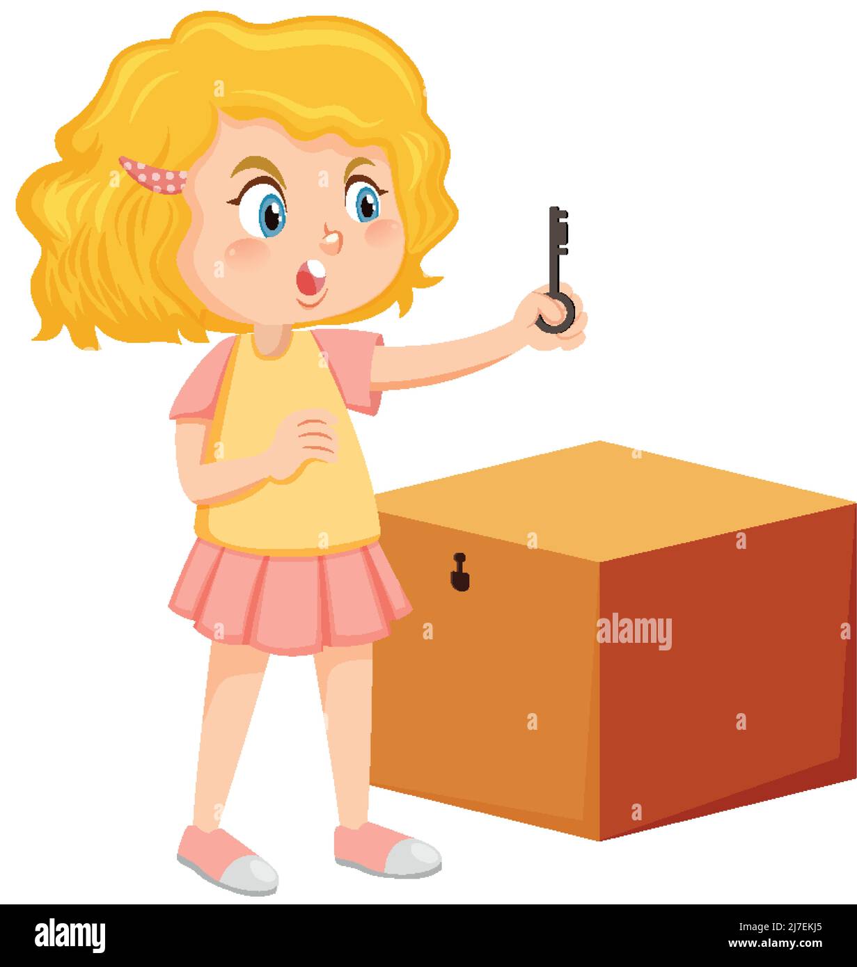 Locked toy box with a girl cartoon character illustration Stock Vector ...