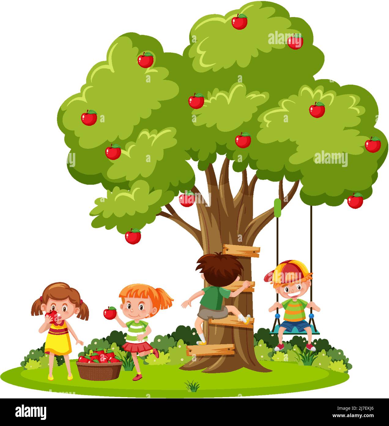 Kids playing under the tree illustration Stock Vector Image & Art - Alamy
