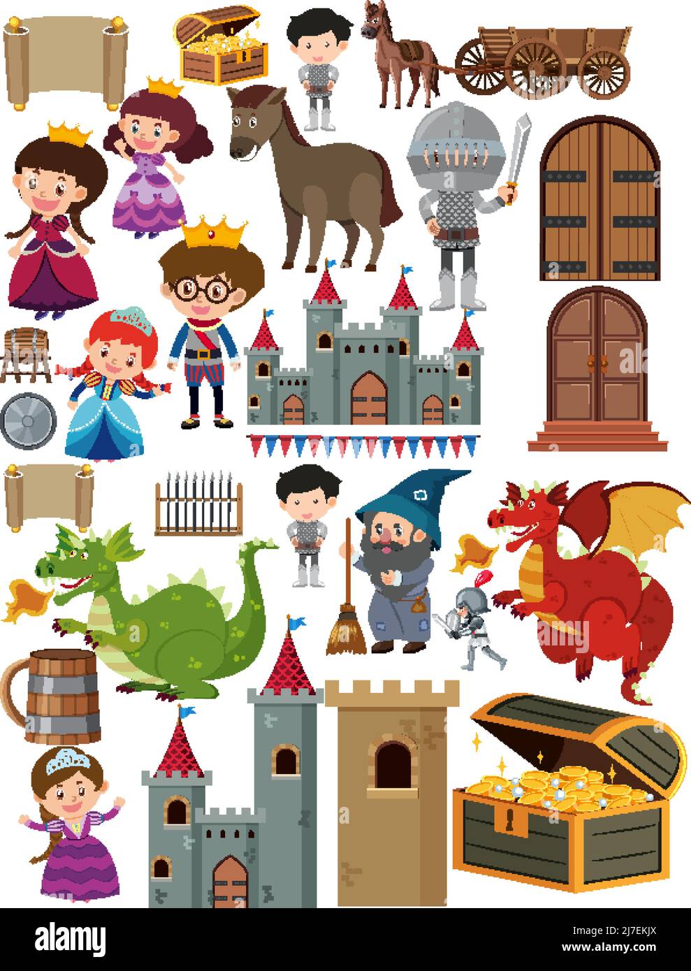 Medieval characters buildings set illustration Stock Vector Image & Art ...