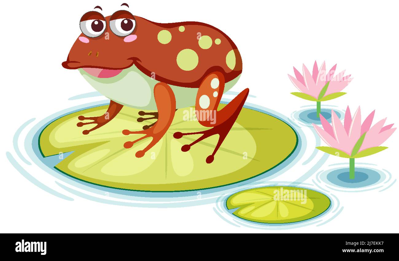Cute frog on lily pad on white background illustration Stock Vector ...