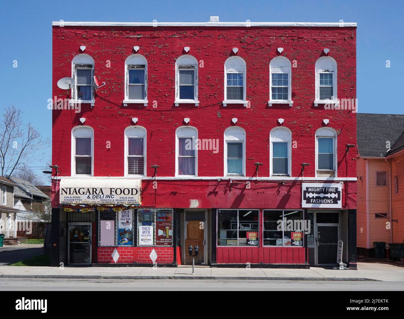 Colorful facade of old commercial building in downtown Buffalo, New ...