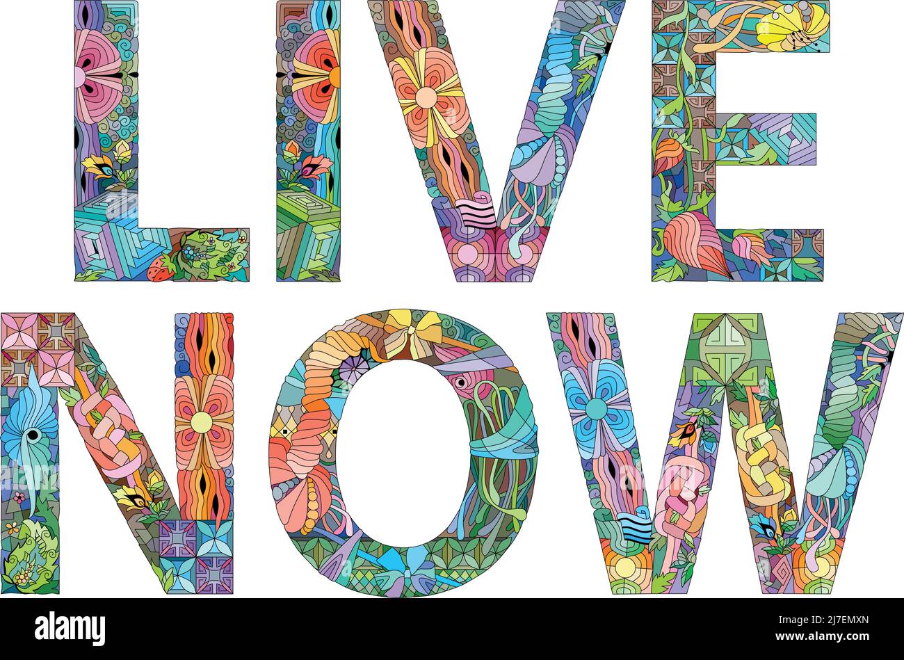 Hand-painted art design. Hand drawn illustration words Live now for t ...