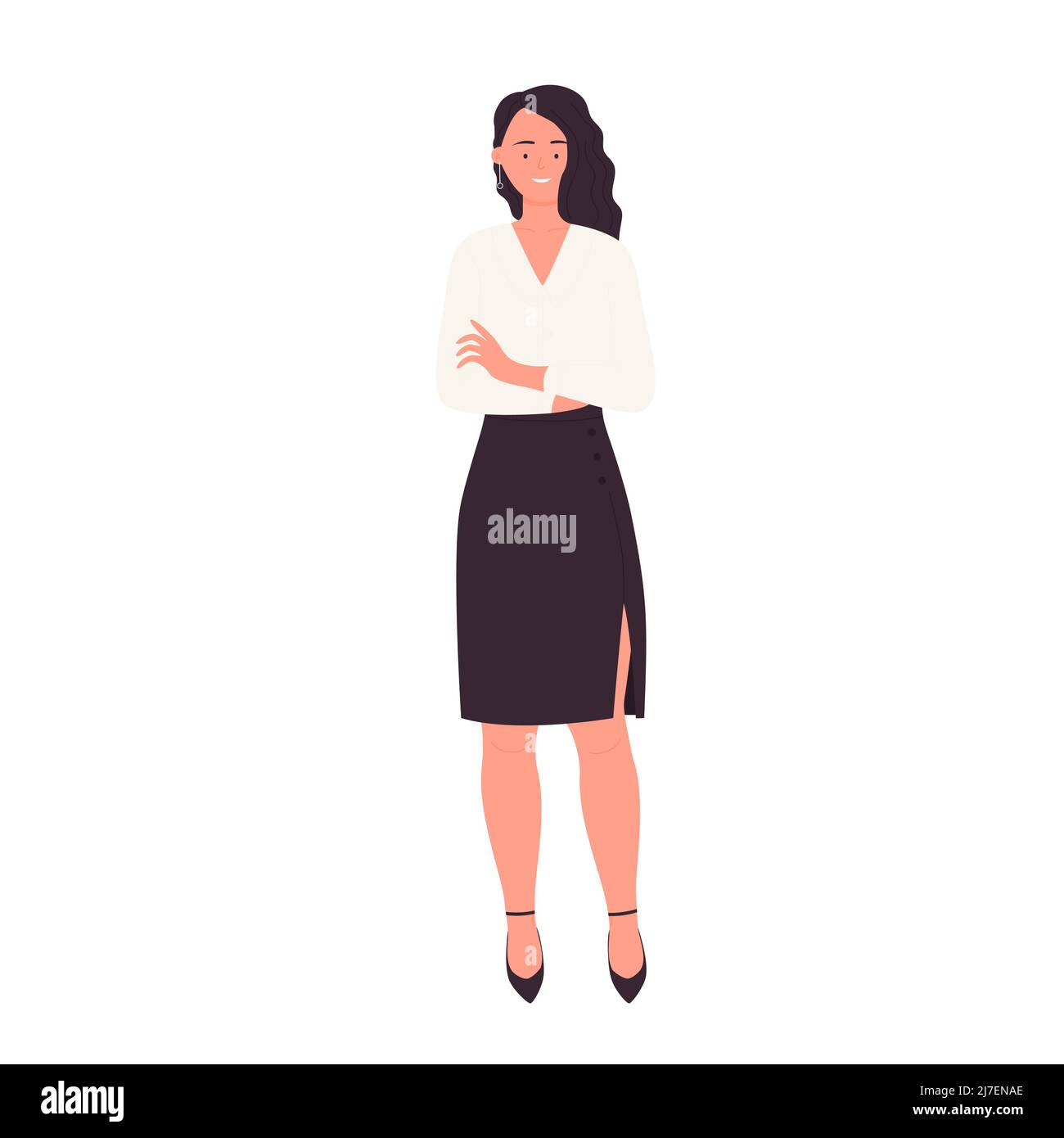 Confident standing business lady. Crossed arms manager posture vector ...