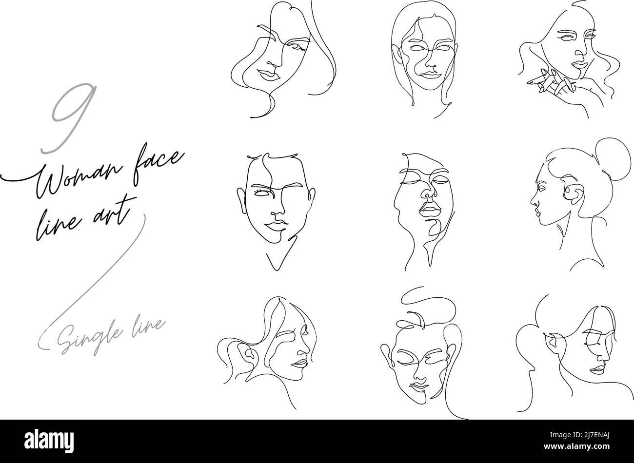 woman face line art single line vector set illustration isolated on ...