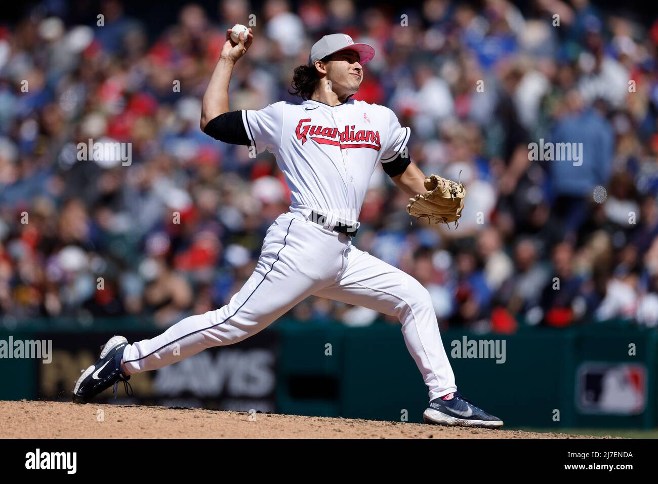 CLEVELAND, OH - MAY 8: Cleveland Guardians relief pitcher Eli Morgan ...