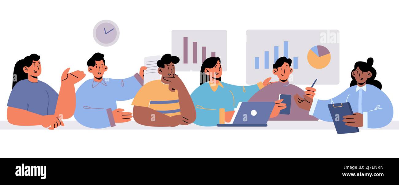 Cartoon office workers in group meeting hi-res stock photography and ...