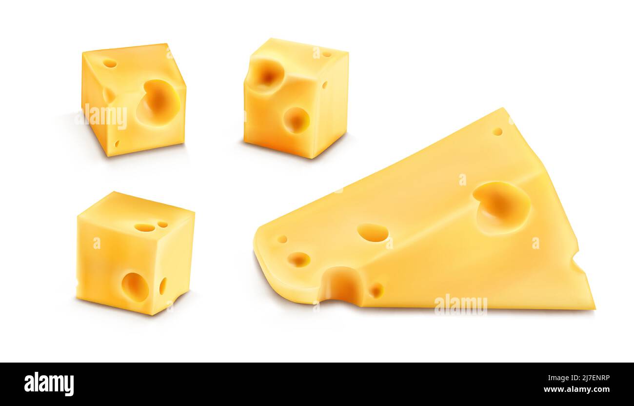 Cheese 3d realistic vector illustration. Triangle, cube or chunk slices ...