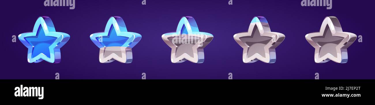 Game icon of rating star colored in blue and silver. Vector sprite ...