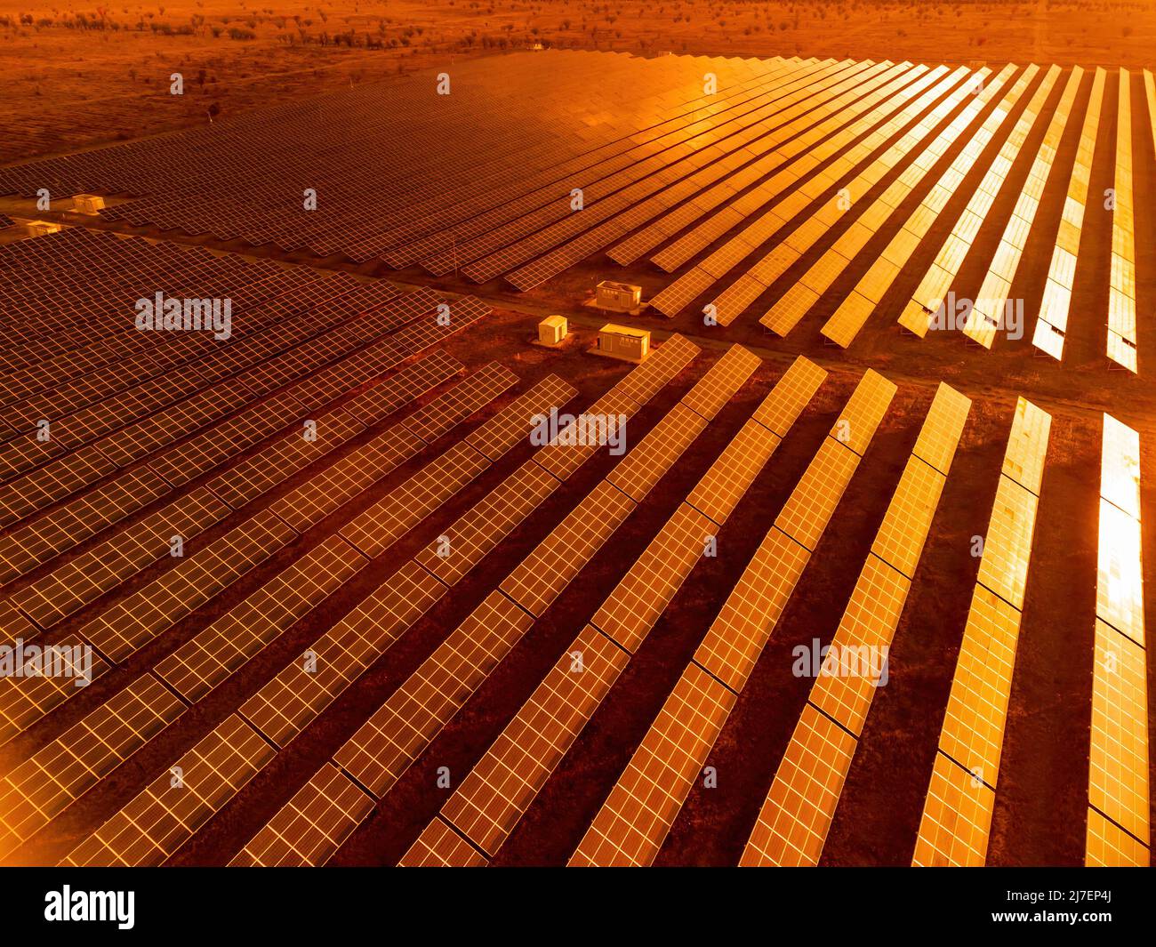 Aerial top view of a solar panels power plant. Photovoltaic solar ...