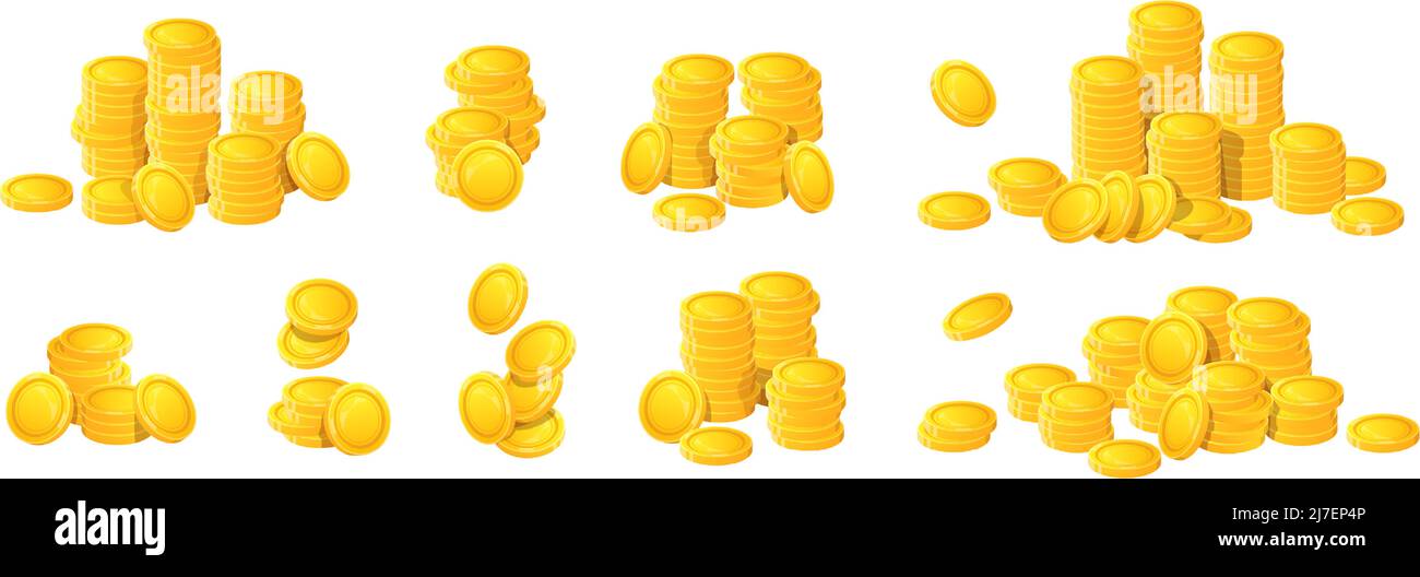 Golden coins stacks. Cartoon interface elements for online web casino ...