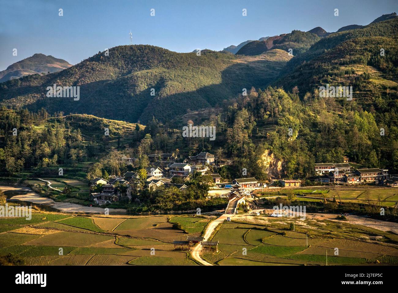 Rural Chinese Village and Fields, Guizhiou Province, China Stock Photo ...