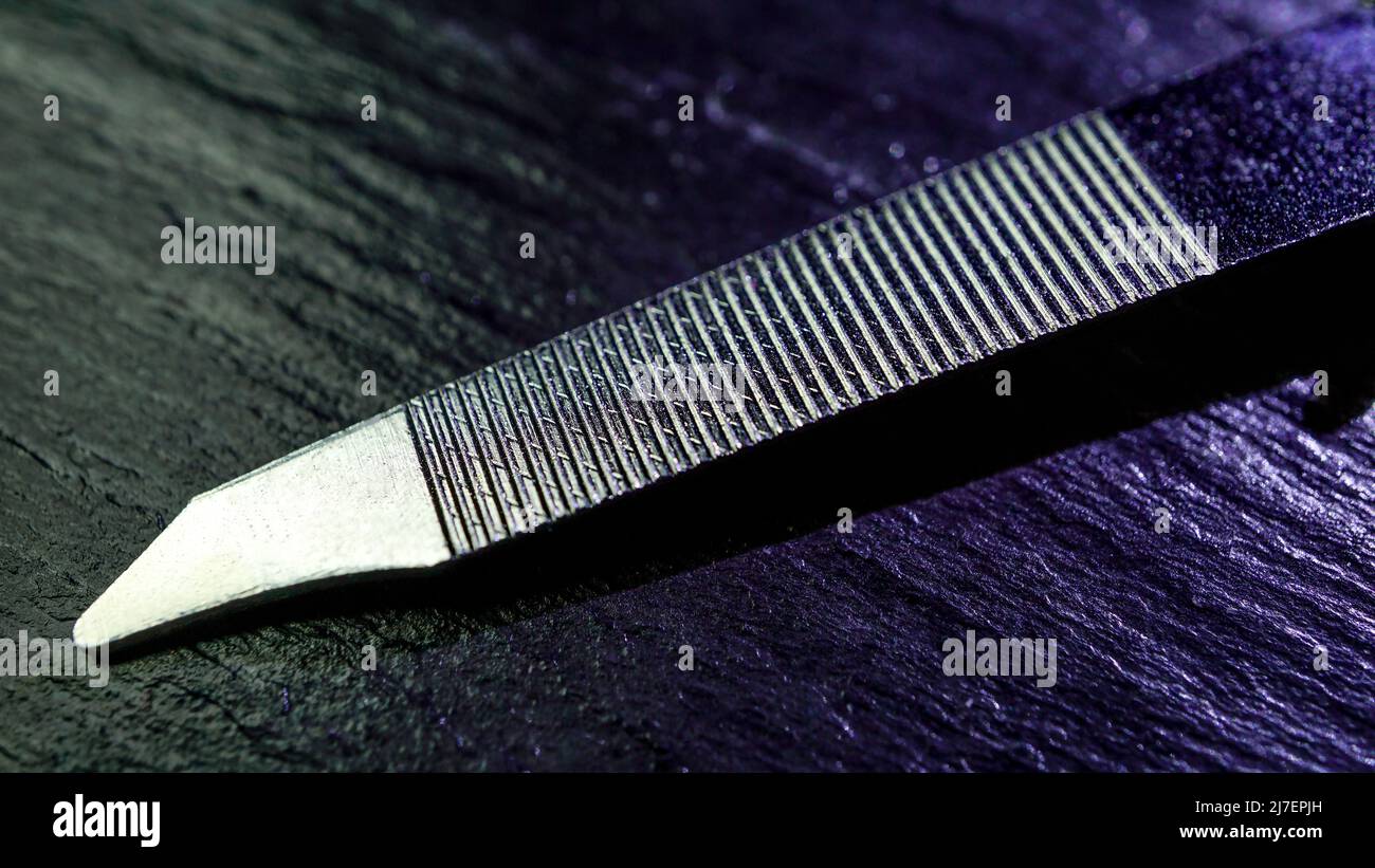metal surface texture used for filing nails, object photo shot macro ...