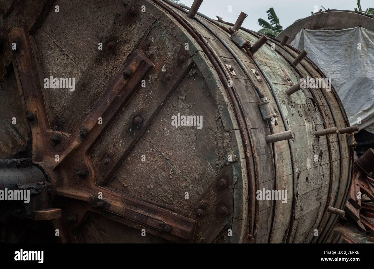 Details of Antique old large wooden barrels for the tanning of cattle ...
