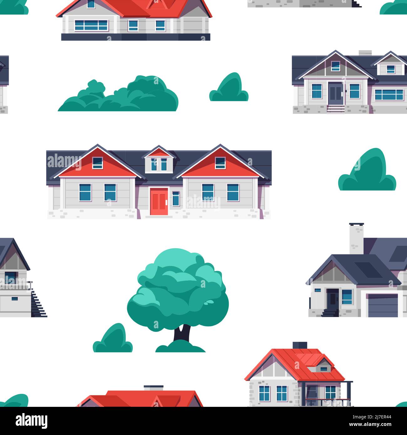 Cottage house pattern. Cartoon country building seamless print with ... Cottage house pattern. Cartoon country building seamless print with ...