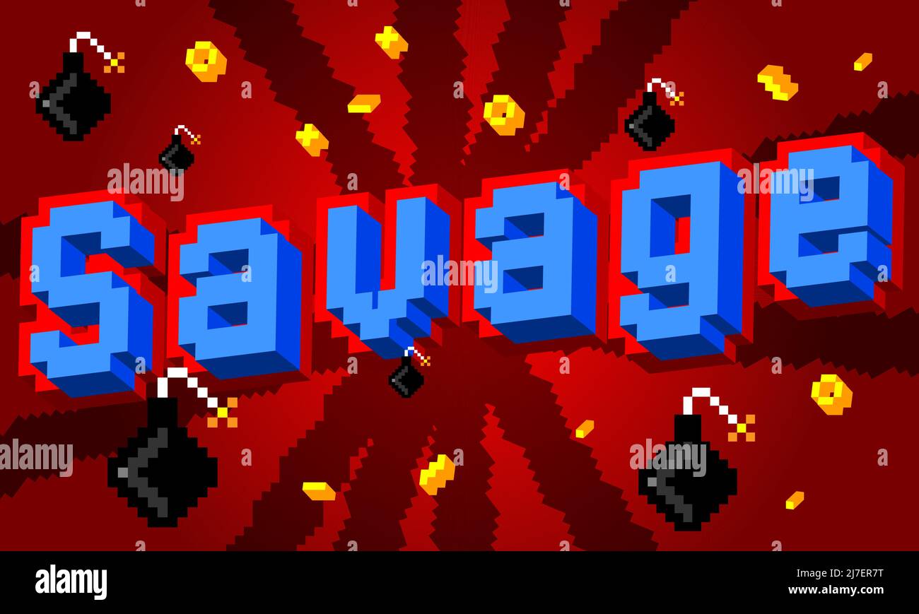 Savage. pixelated word with geometric graphic background. Vector ...