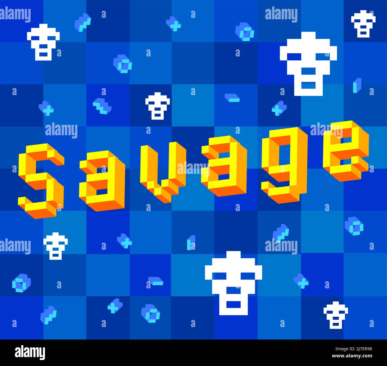 Savage. pixelated word with geometric graphic background. Vector ...