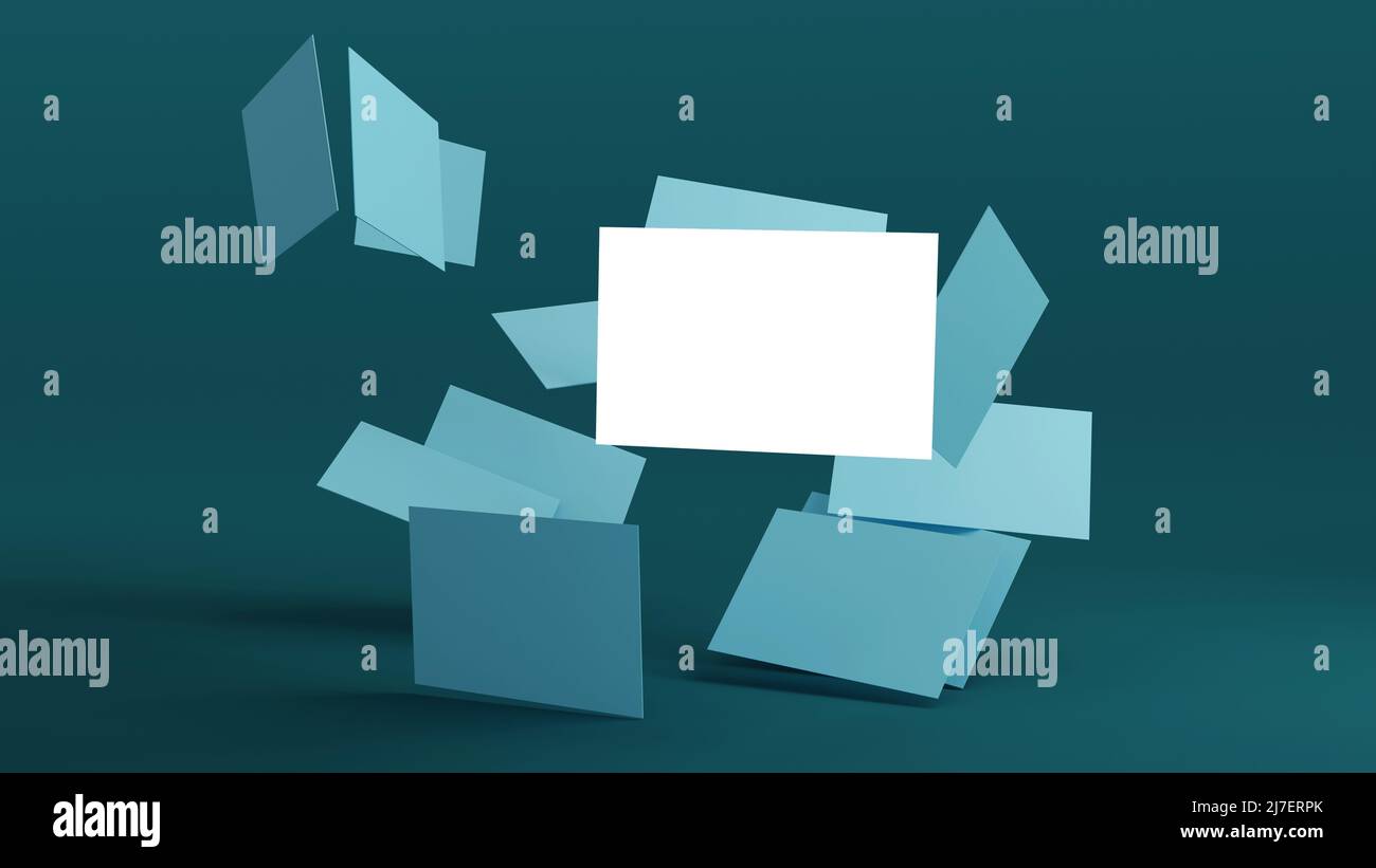 Stack of blank white business card, namecard mockup on green background ...