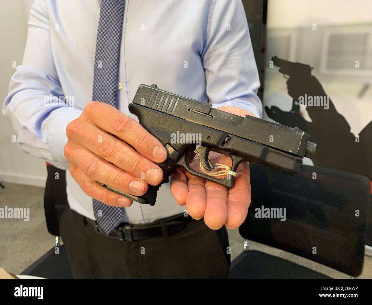 A gas-operated blank-firing weapon converted to use live rounds, the ...