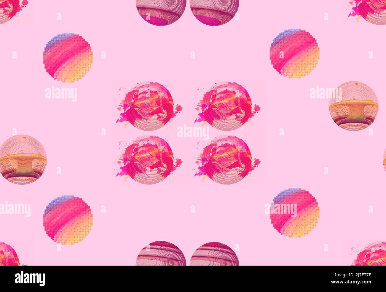 Pink toned textured globes spinning together on a pastel pink ...