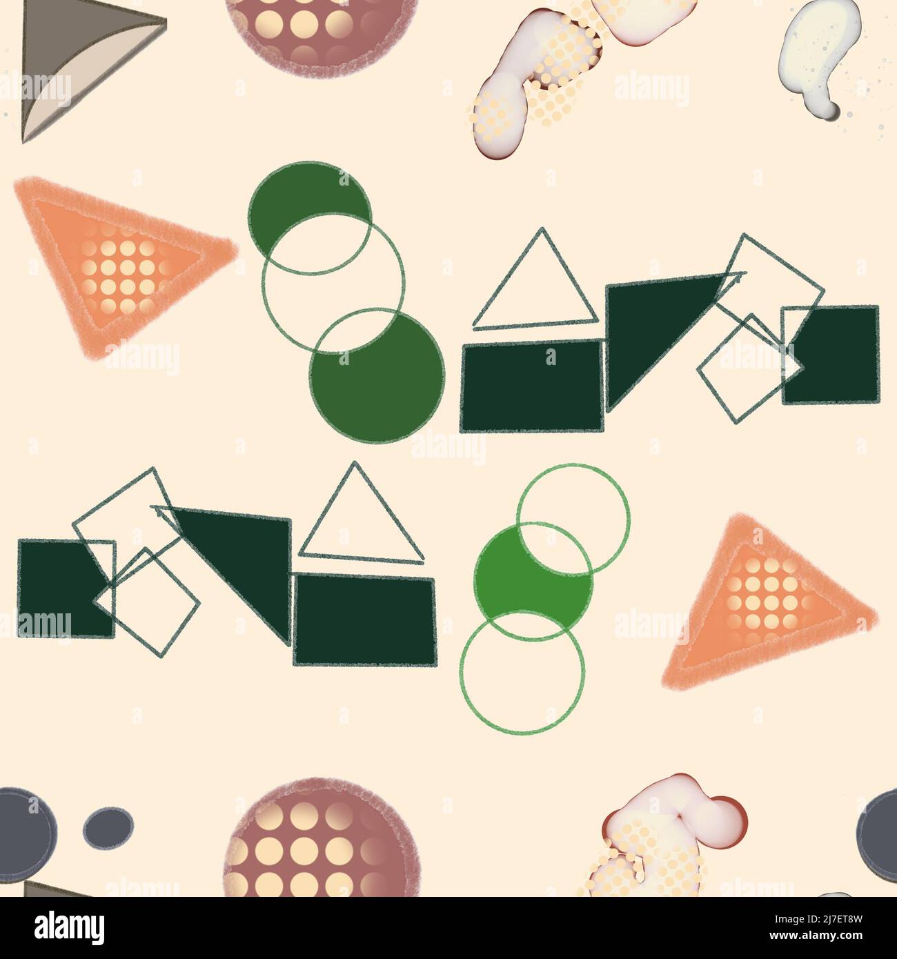 Geometric and abstract shapes together in a seamless repeating pattern ...