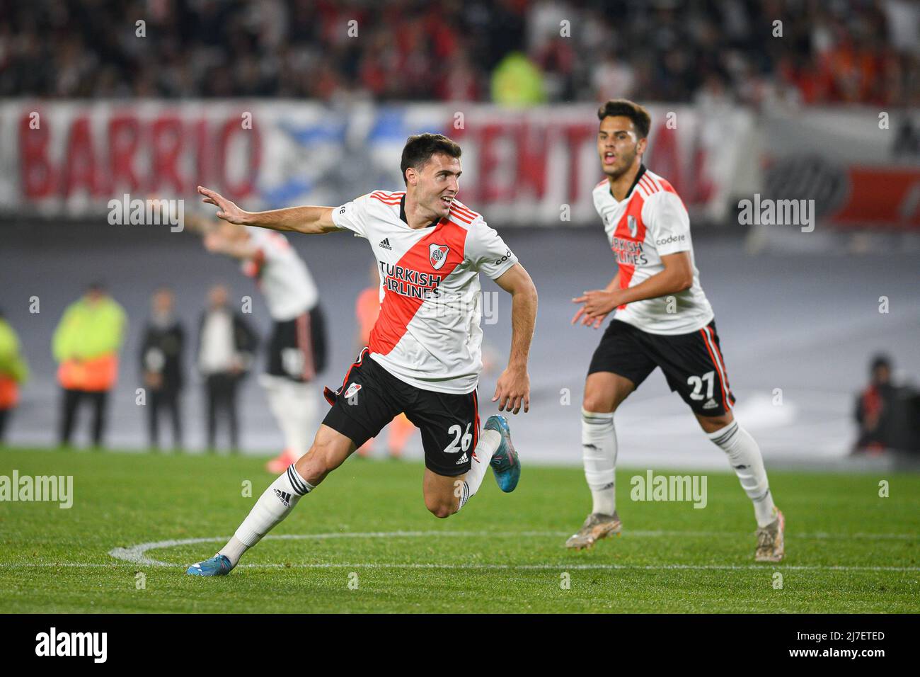 Jose Paradela (L) of River Plate celebrates a goal during a match ...