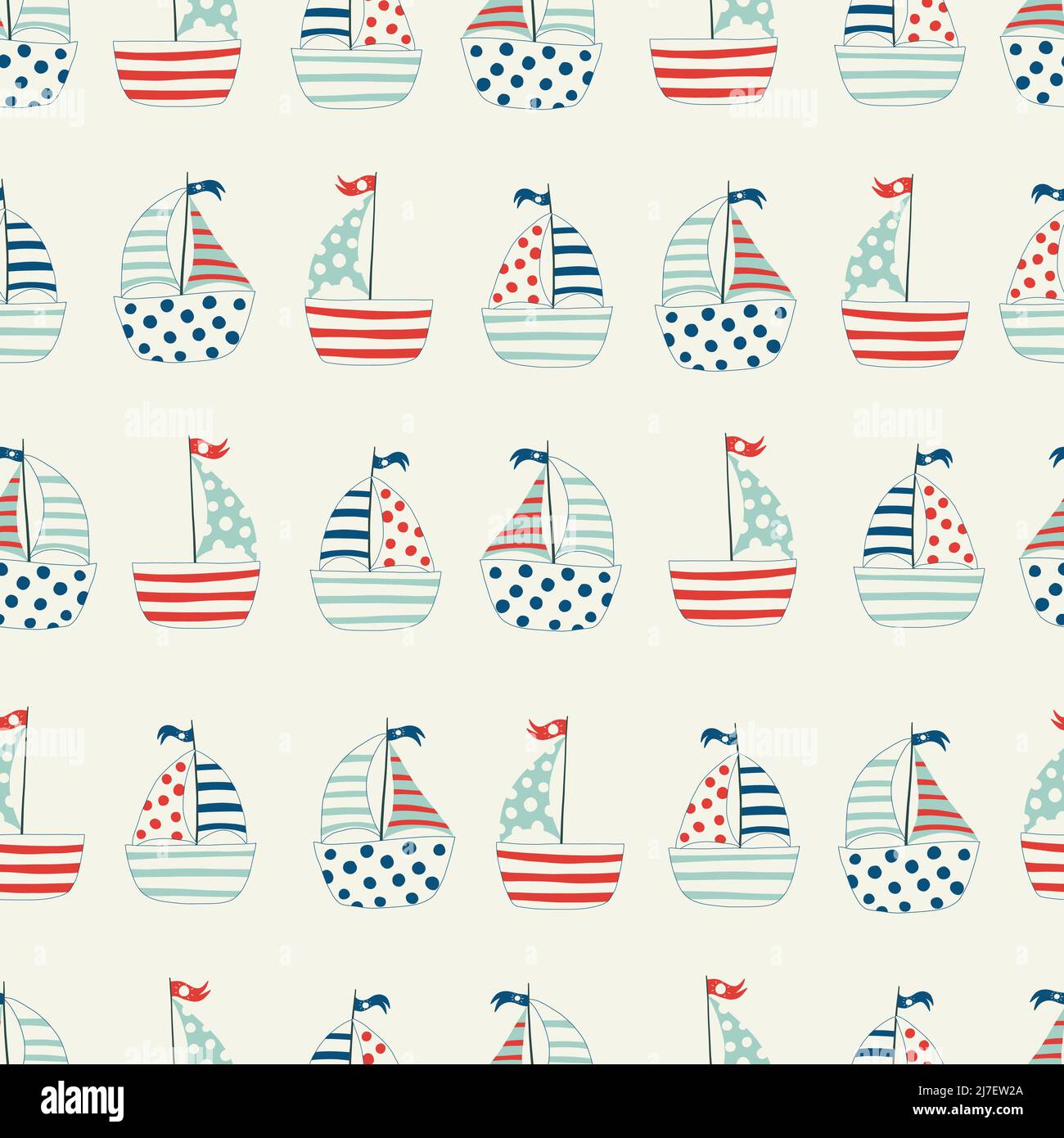 Vector color seamless repeating childish simple pattern with cute ships ...