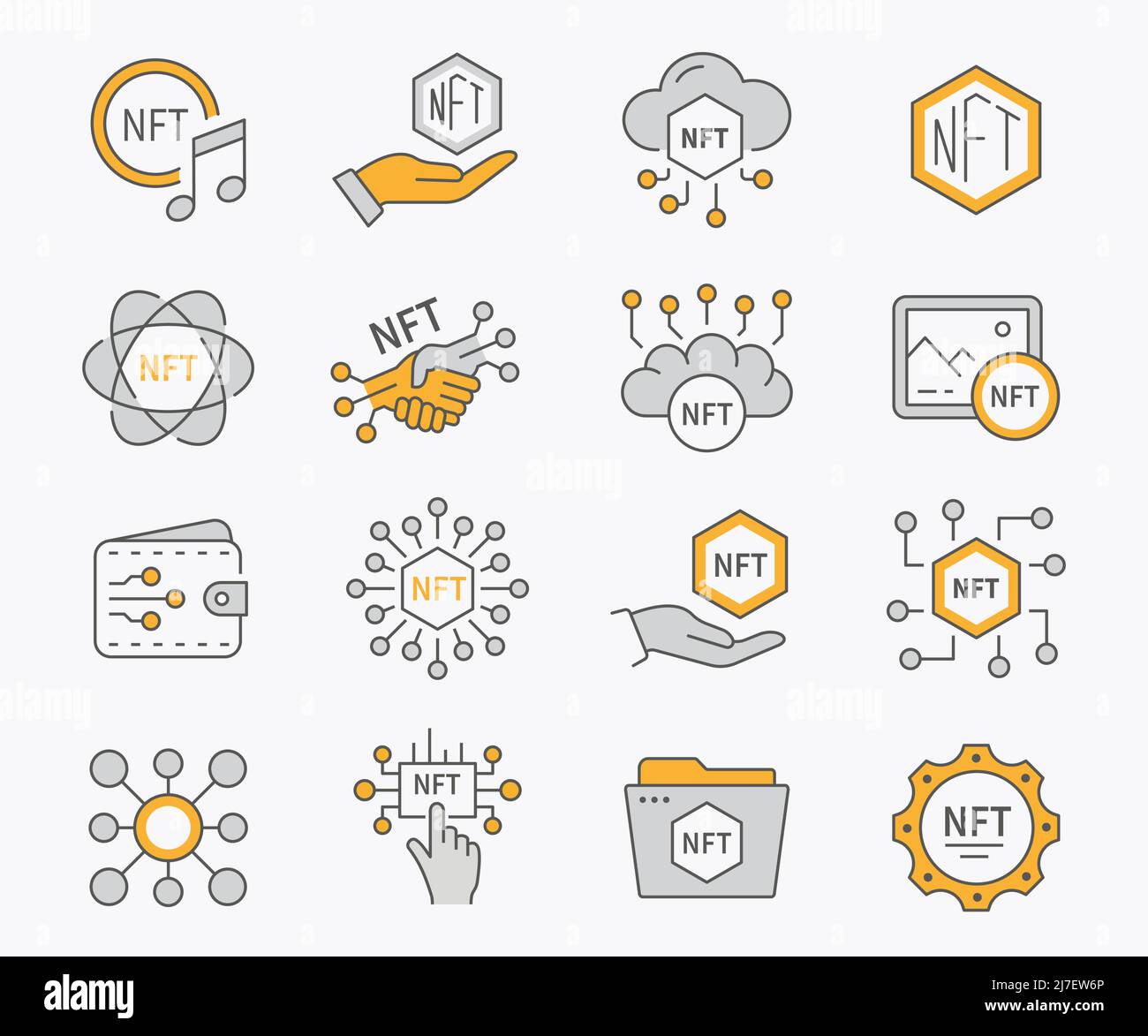 NFT icon set. Collection of blockchain, crypto, innovation, coin and ...