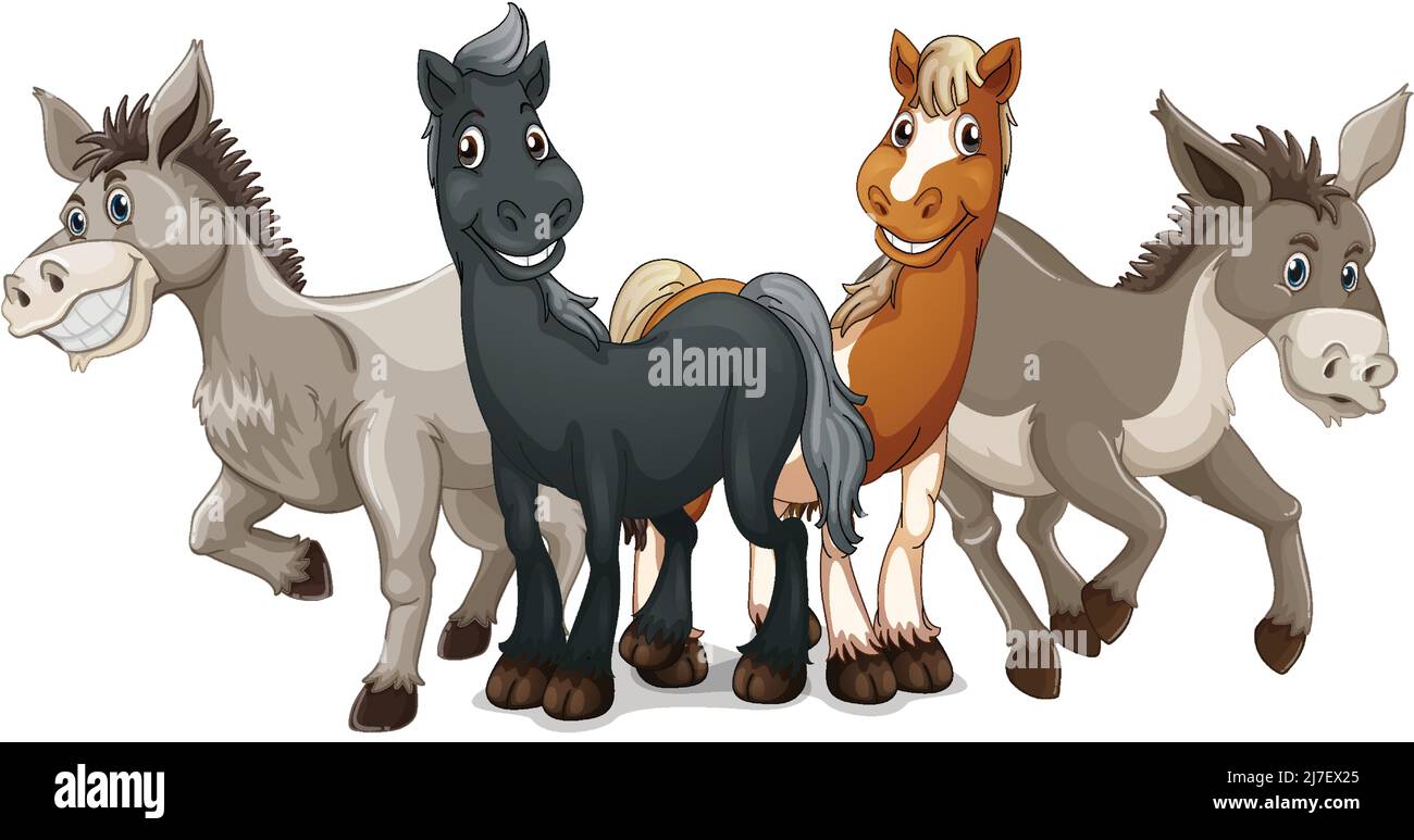 Horses and donkeys on white background illustration Stock Vector Image ...