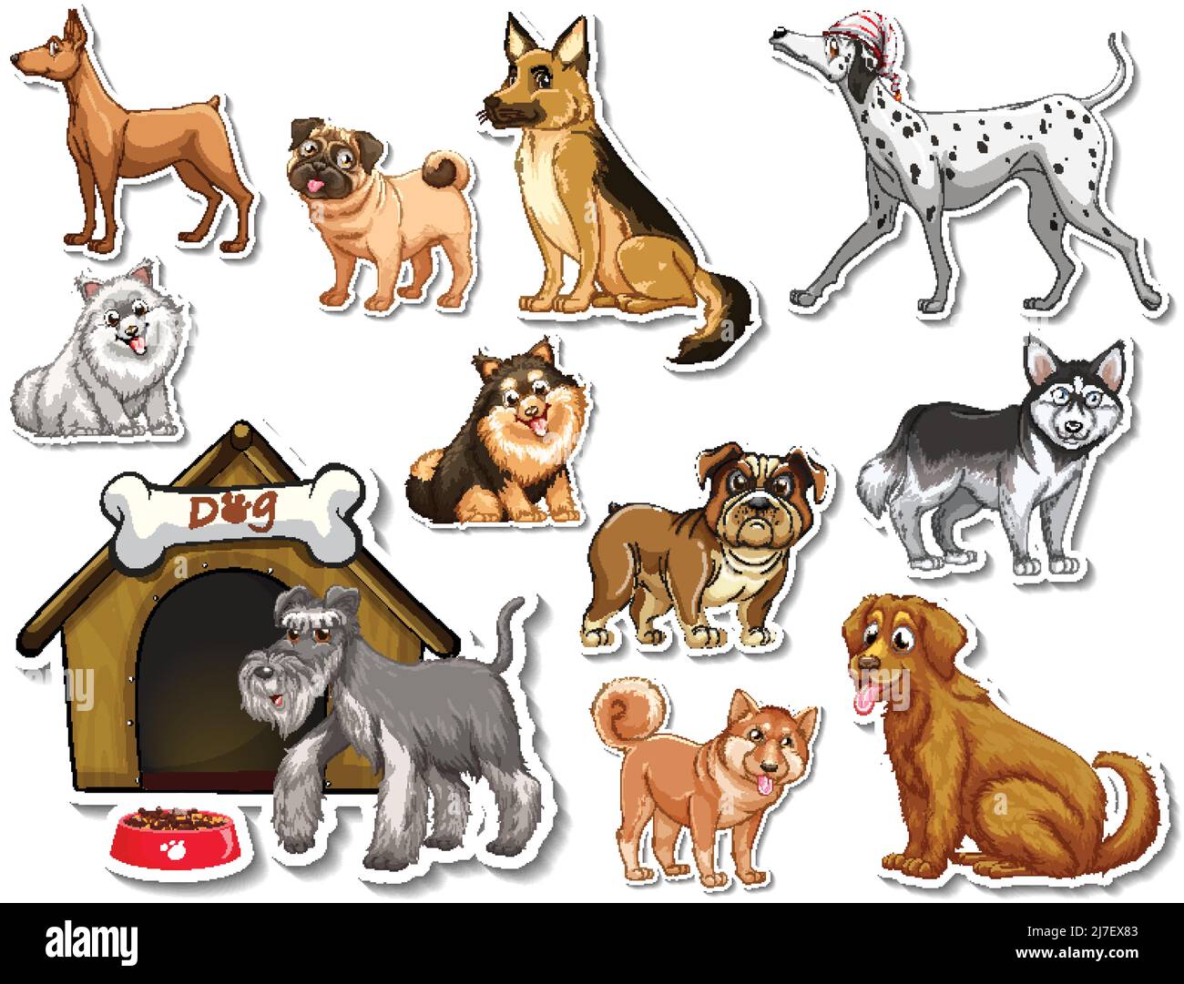 Sticker set of different dogs cartoon illustration Stock Vector Image ...