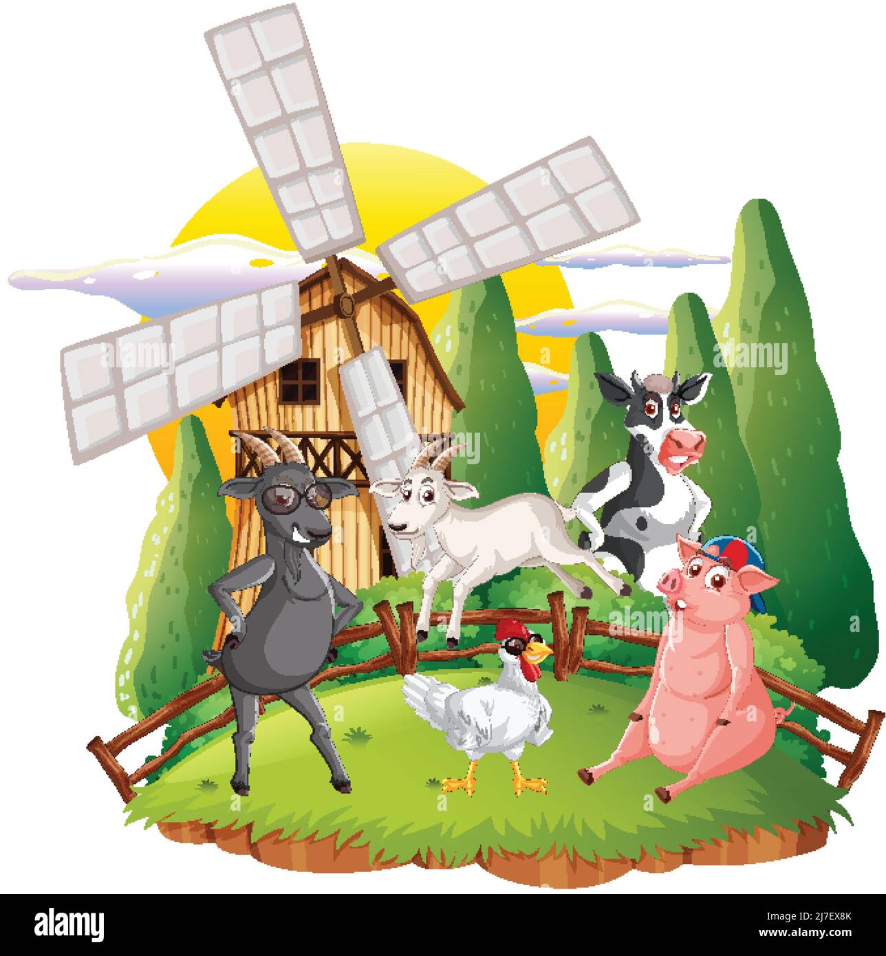 Happy animals in farm cartoon illustration Stock Vector Image & Art - Alamy