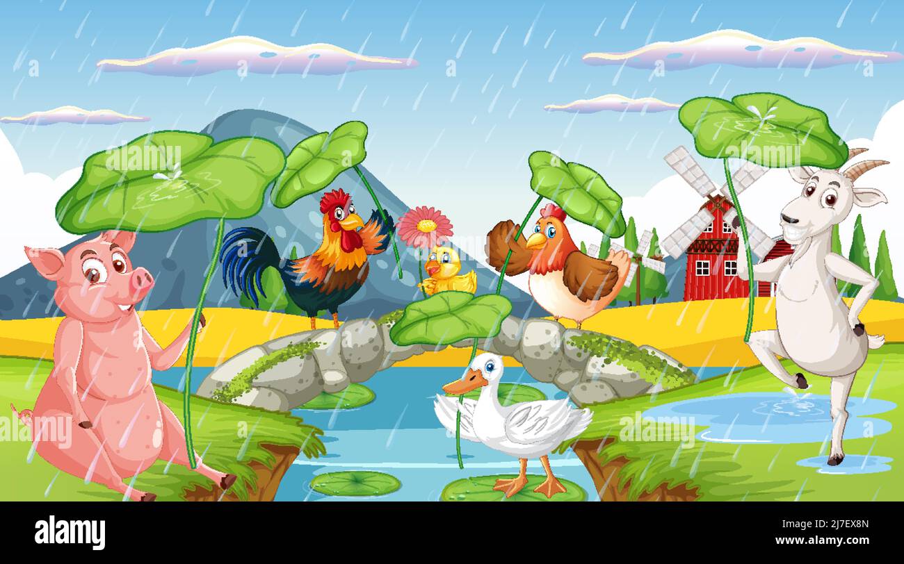 Farm background with happy animals illustration Stock Vector Image ...