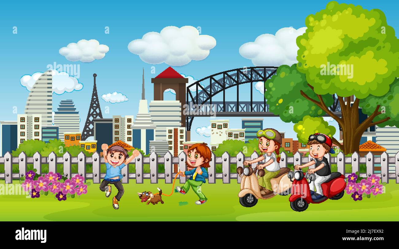 Children playing outdoor park illustration Stock Vector Image & Art - Alamy
