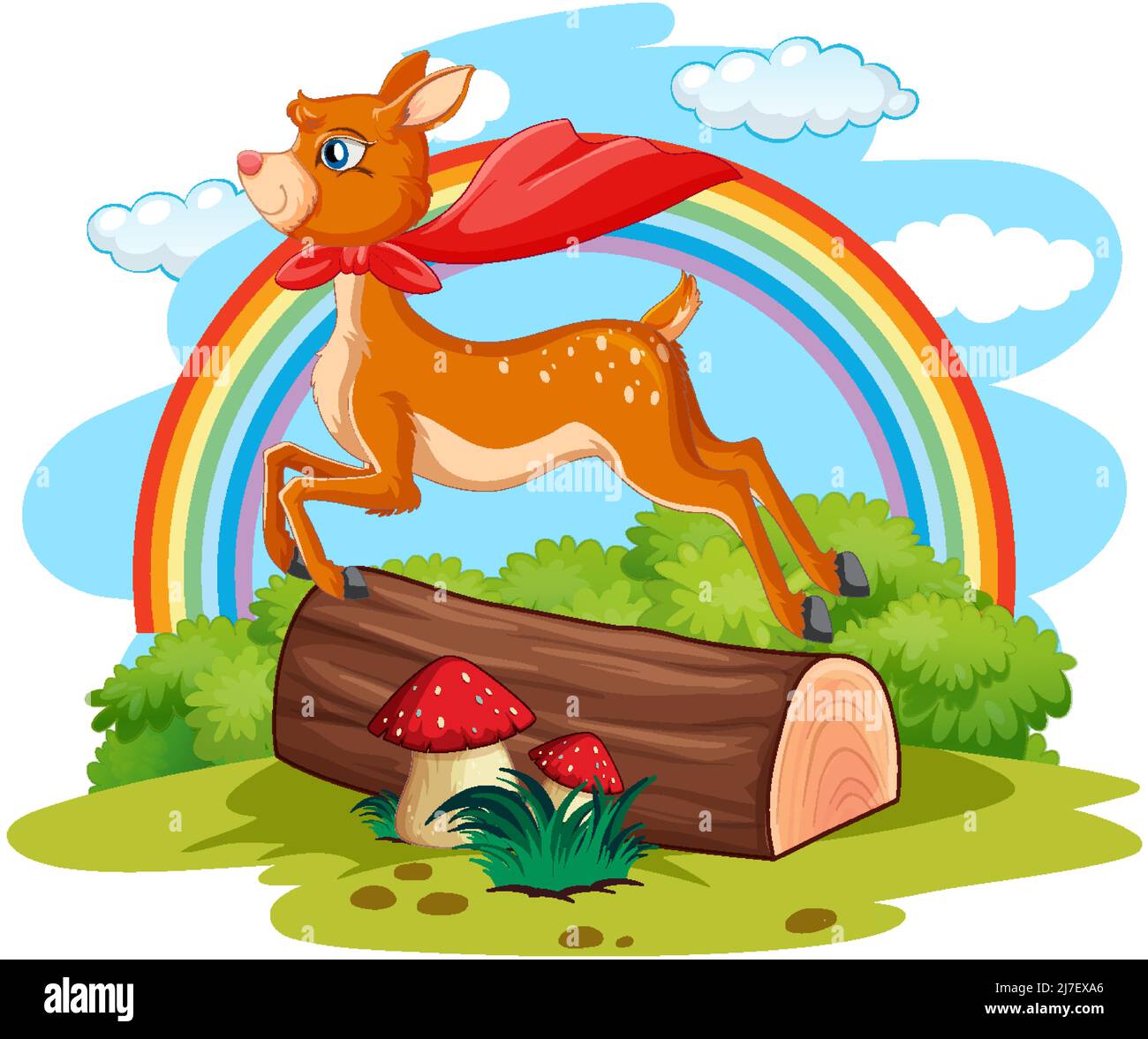 Scene with deer jumping over the log illustration Stock Vector Image ...