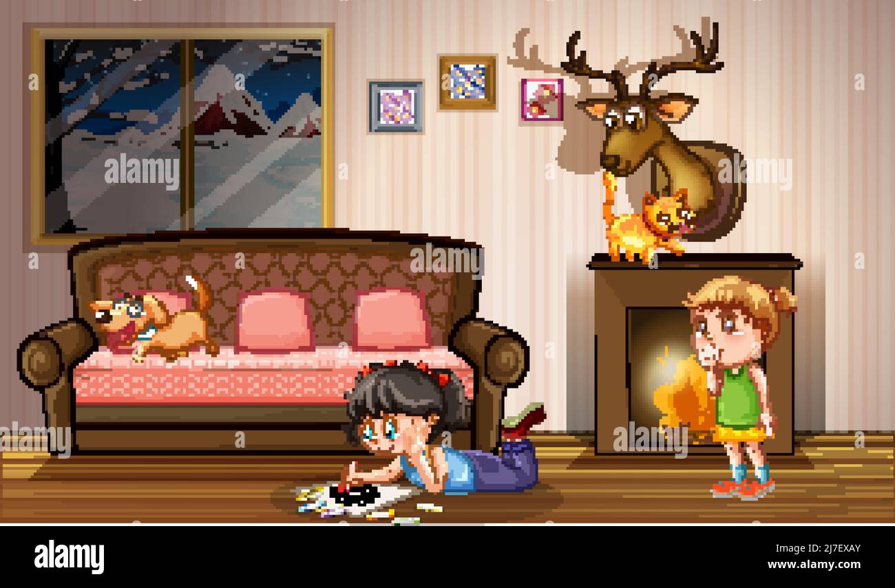 Scene with kids playing indoor illustration Stock Vector Image & Art ...