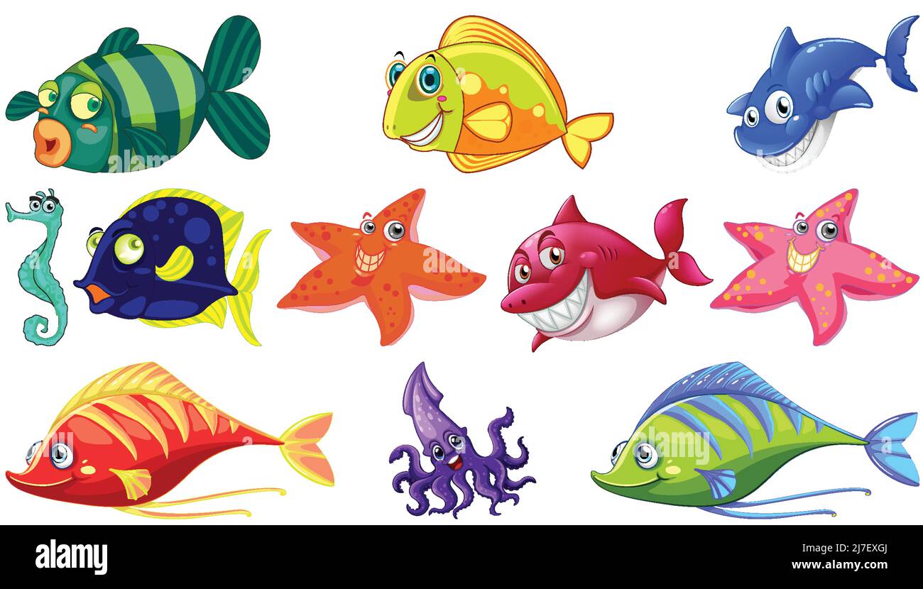 Sea animals cartoon collection illustration Stock Vector Image & Art ...