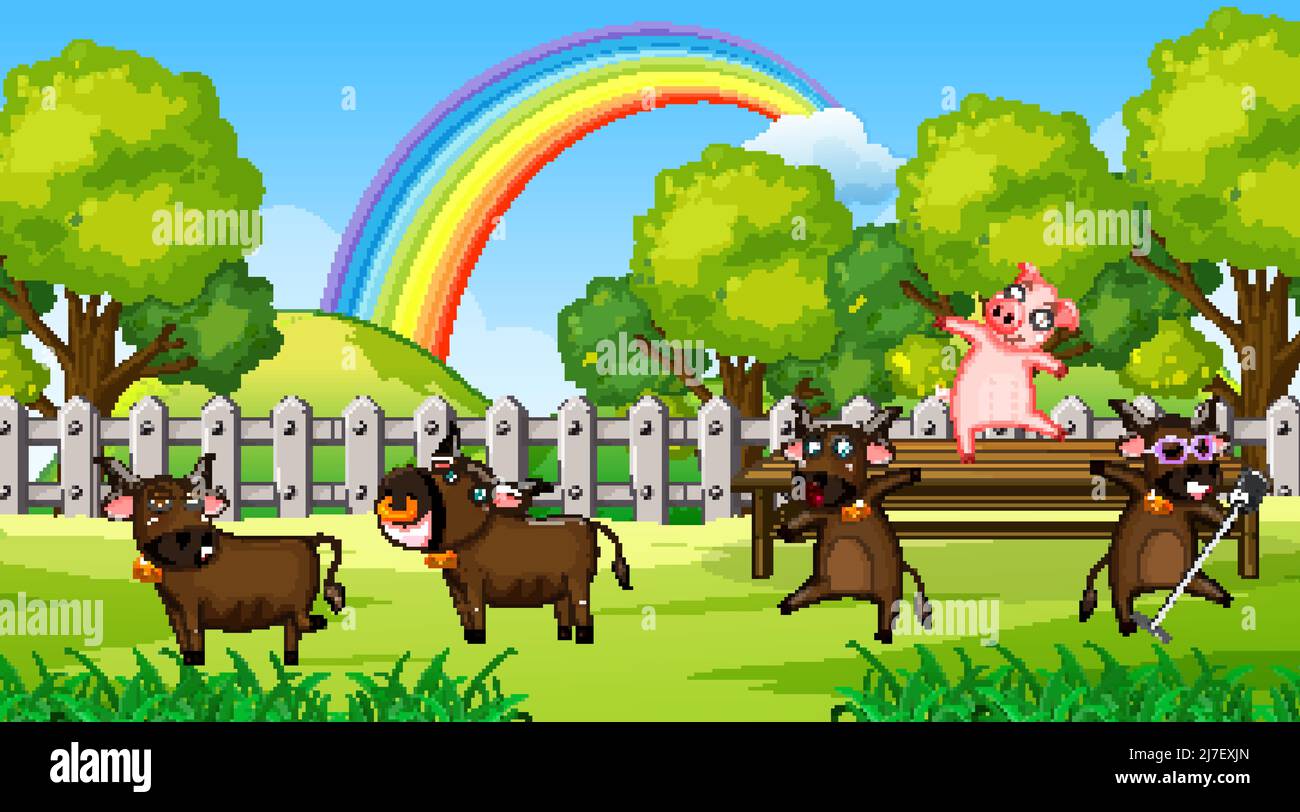 Group cows tree Stock Vector Images - Alamy