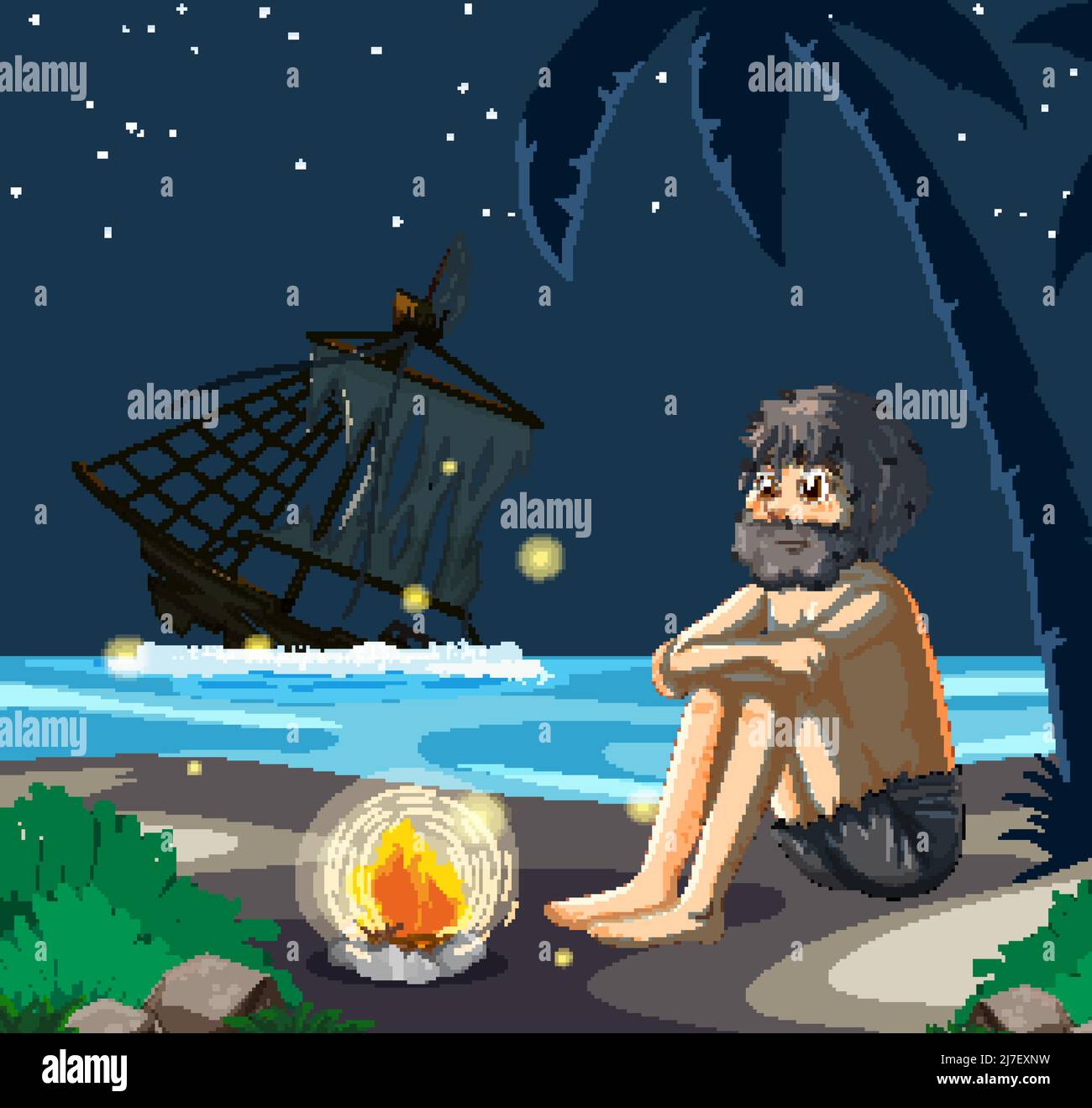 A man on deserted island isolated illustration Stock Vector Image & Art ...