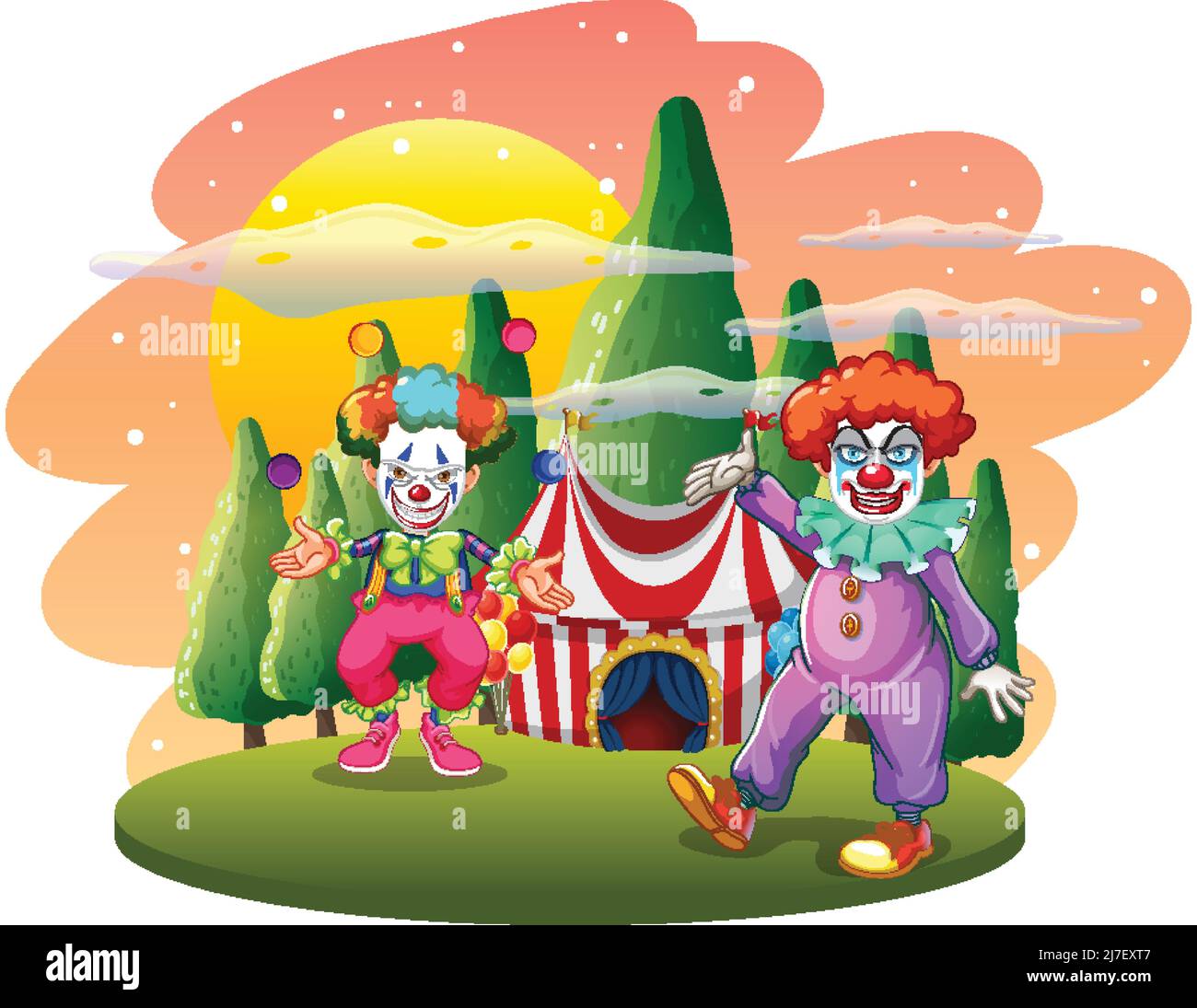 Isolated outdoor scene with clown cartoon characters illustration Stock ...