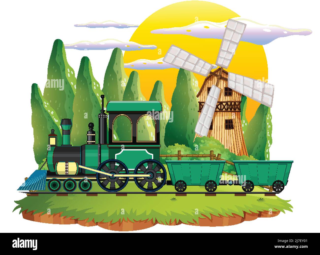 Train with natural farm scene illustration Stock Vector Image & Art - Alamy