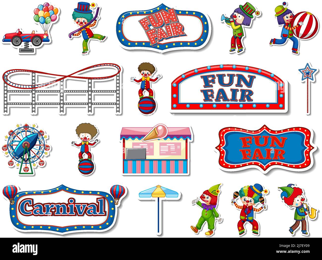 Sticker set of amusement park and fun fair objects illustration Stock ...