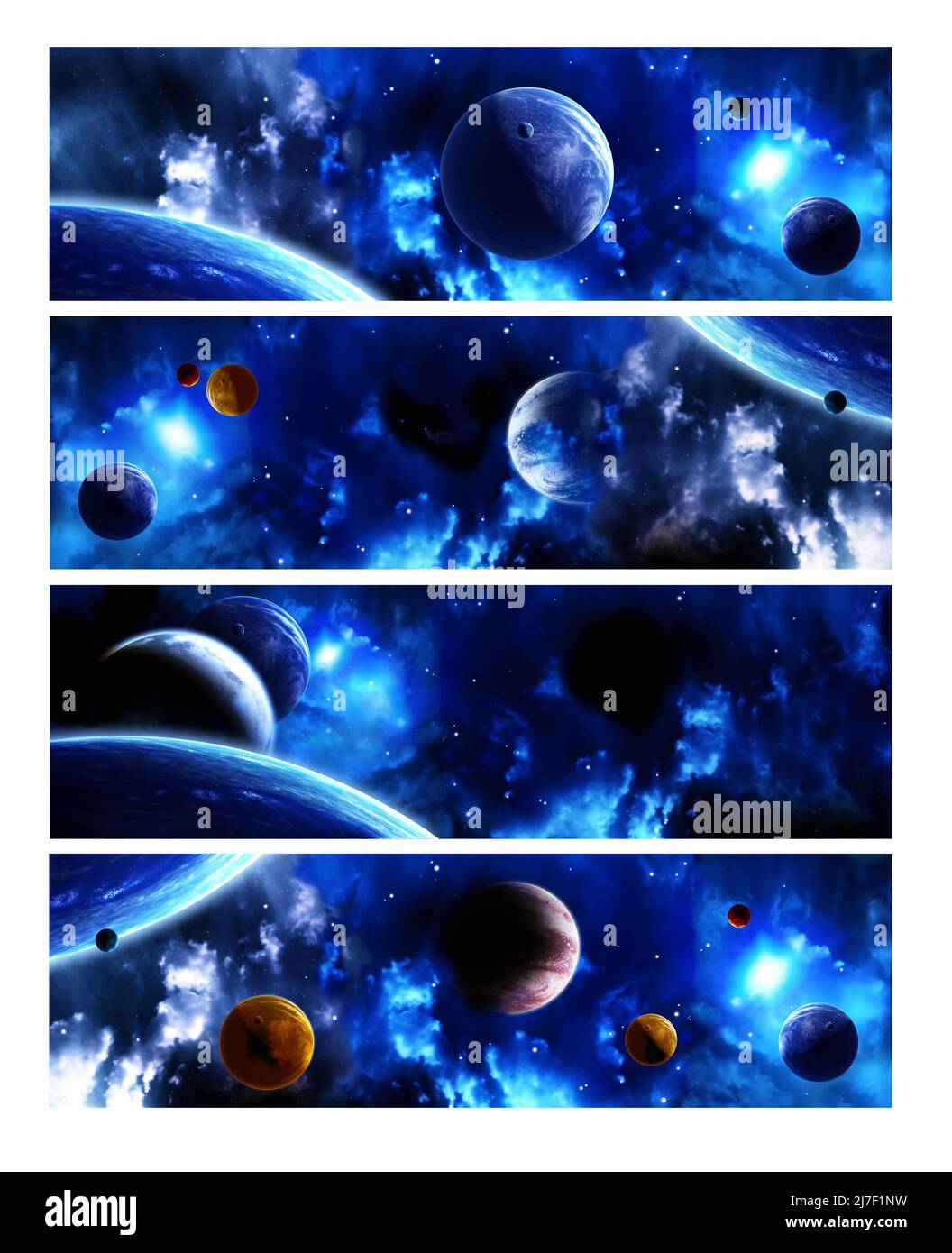 Set of horizontal space banners with planets, nebula and stars ...