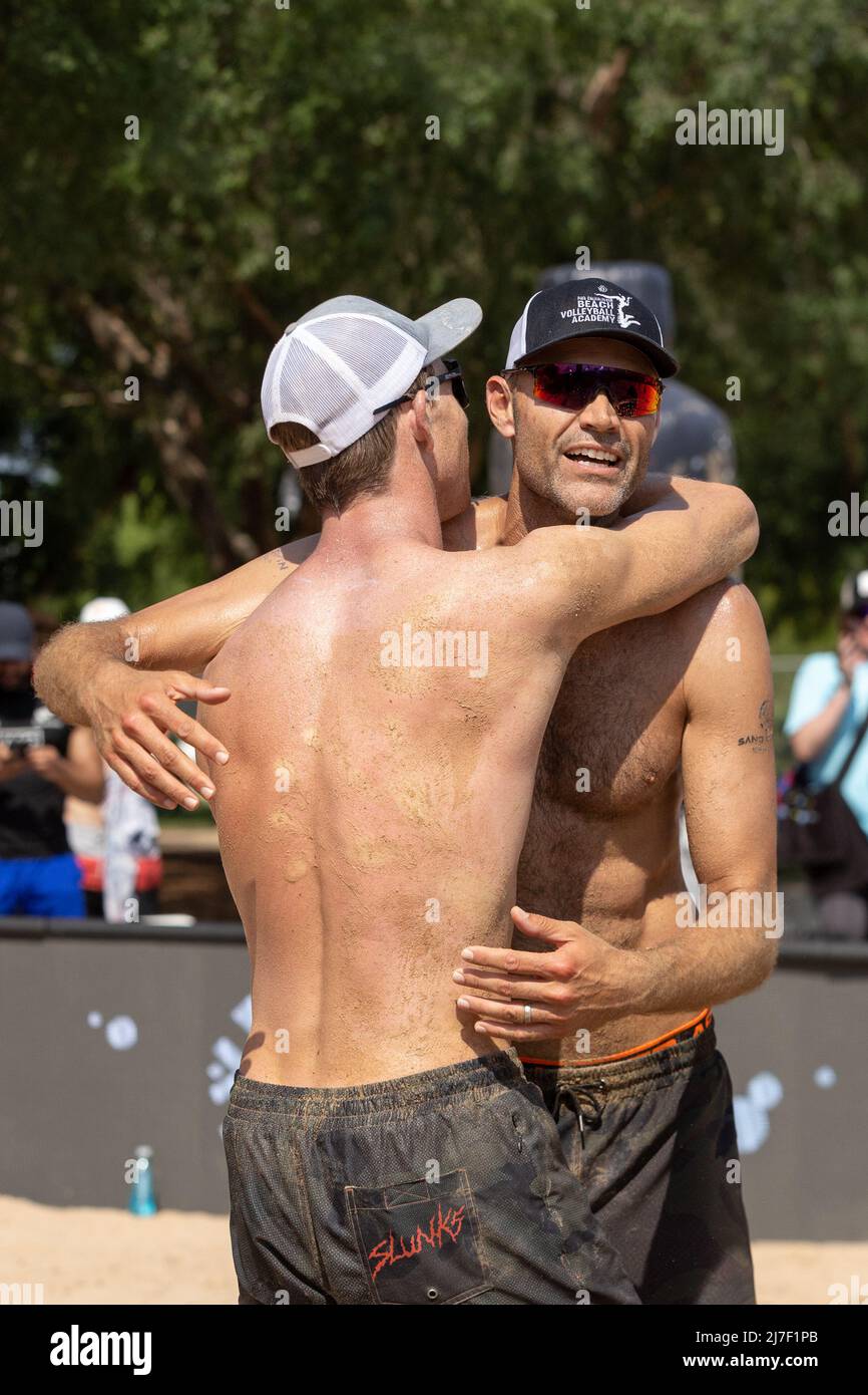 AUSTIN, TX - MAY 08: Andy Benesh and Phil Dalhausser hug each other ...