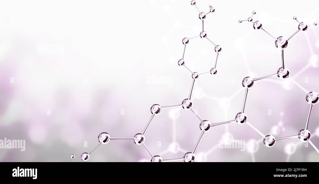 Horizontal banner with model of abstract molecular structure ...