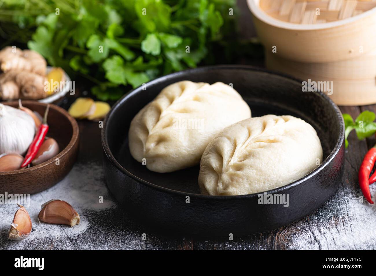 Traditional Korean steamed pie, pyanse or pigodi Stock Photo - Alamy